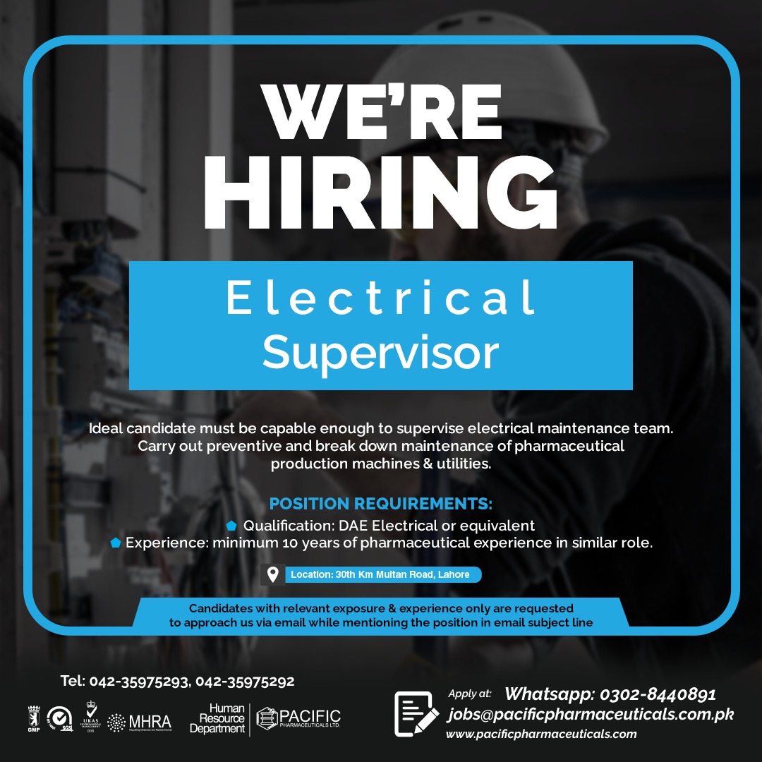 Electrical Supervisor - Pacific Pharmaceuticals